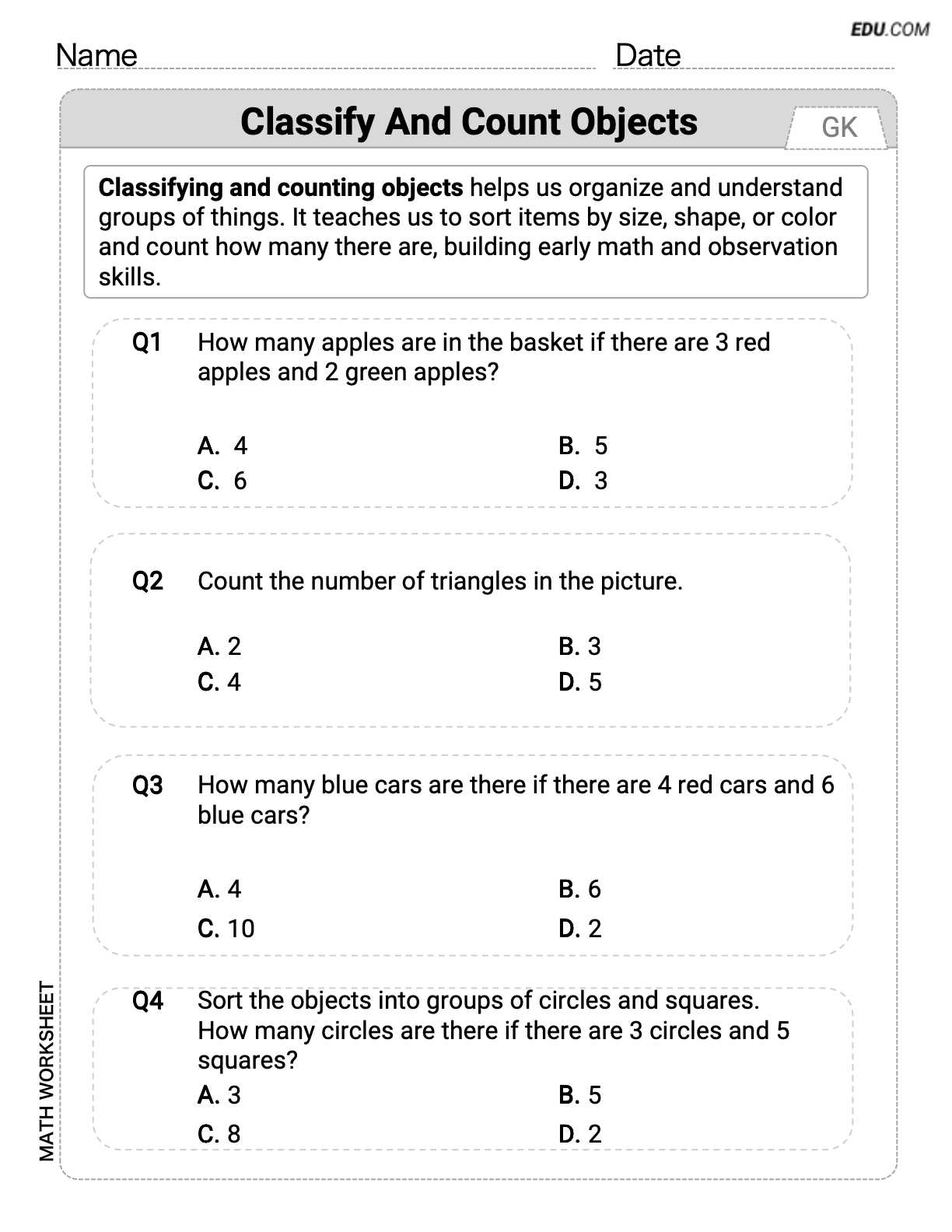 Effective Practice Worksheet: Classify and Count Objects (Grade K) | EDU.COM
